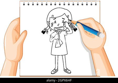 Hand writing of sad girl outline illustration Stock Vector Image & Art ...