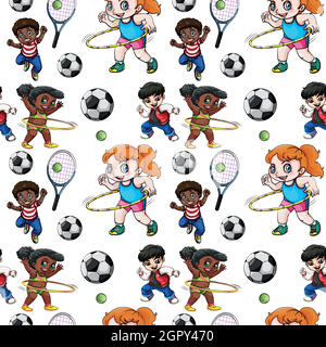 Seamless background with kids doing exercise illustration Stock Vector ...