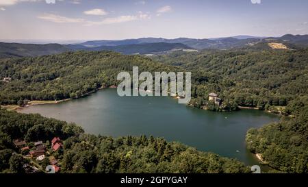 Aerial view of Lake Pocuvadlo in the locality of Banska Stiavnica in ...