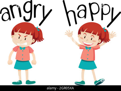 Opposite words with angry and happy illustration Stock Vector Image ...