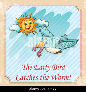 English idiom the early bird catches the worm template illustration ...