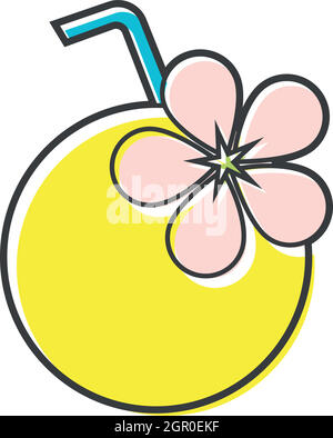 Summer coconut cocktail icon. Flat illustration of summer coconut ...