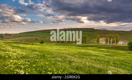 Farmlands and meadows in the Moldavian countryside. Spring season ...