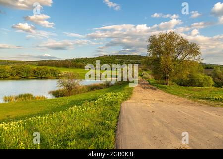 Farmlands and meadows in the Moldavian countryside. Spring season ...