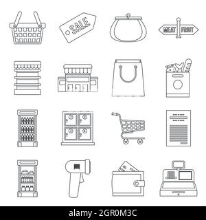 Grocery mall outline icons collection. Grocer, mall, grocery, store ...