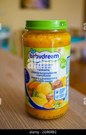 POZNAN, POLAND - Apr 24, 2015: A plastic white gas lighter on a table ...