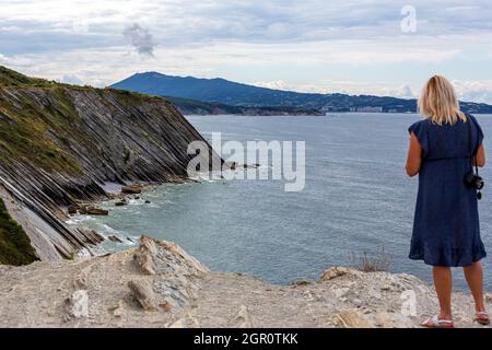 Tourist taking pictures in Corniche d'Urrugne, Observation deck, The ...
