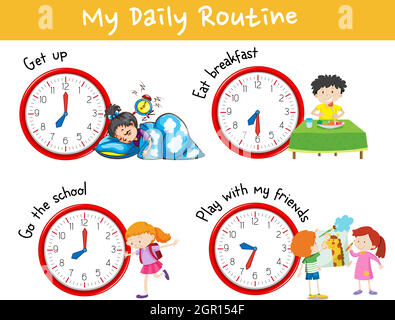 Activity chart showing different daily routine of kids illustration ...