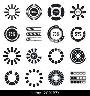 Vector indicator loading. Set of black circular progress bar icon. Vector percentage indicators ...
