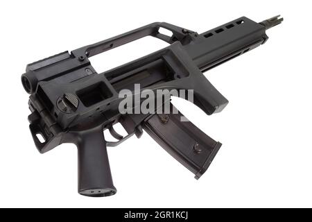 modern german army assault rifle with folded stock isolated on a white ...