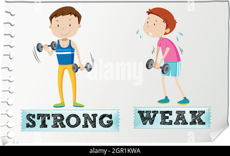 Opposite adjective with strong and weak illustration Stock Vector Image ...