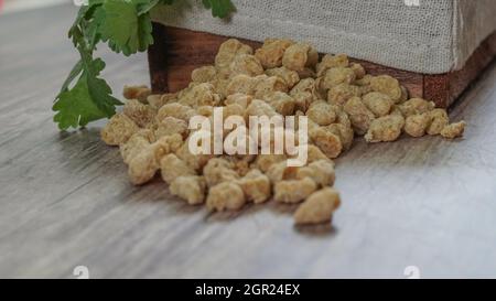 Dried soy meat also known as textured soybeans Stock Photo - Alamy