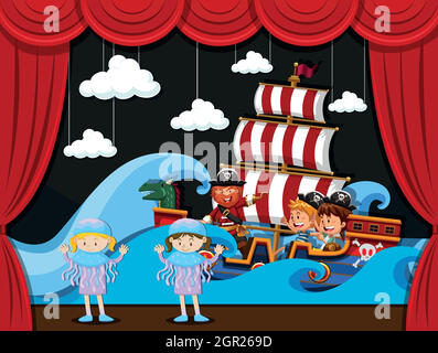 Children play drama on stage illustration Stock Vector Image & Art - Alamy
