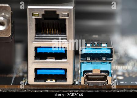Back panel connectors computer motherboard Stock Photo - Alamy