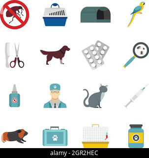 Veterinary clinic icons set flat vector. Pet dog. Puppy animal isolated ...