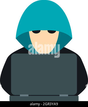 Computer hacker with laptop, spy agent grey icon Stock Vector Image & Art - Alamy