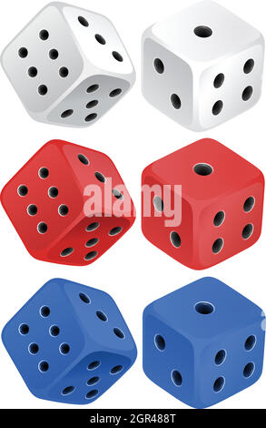 Game dice set isolated on white background. Set of dice in flat and linear design from one to ...