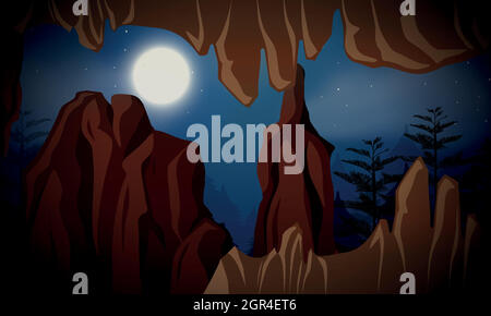 Background scene with cave at night illustration Stock Vector Image ...