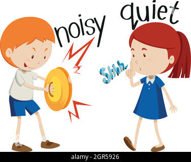Opposite adjectives noisy and quiet Stock Vector Image & Art - Alamy