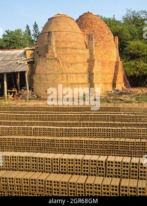 Bricks and clay brick making furnaces in the Mekong Delta, Tra Vinh ...