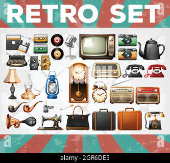 Cartoon Illustration of Retro Objects Clip Art Set Stock Vector Image ...