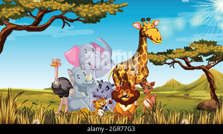 Zoo animals in the wild nature background Stock Vector Image & Art - Alamy