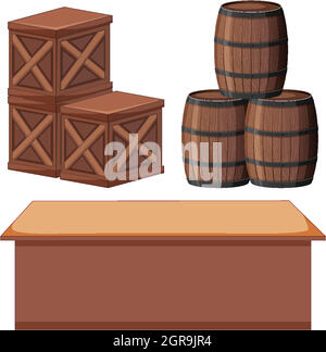 Barrel, box, package illustration, drawing, engraving, ink, line art ...