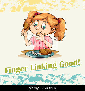 Girl eating fried chicken illustration Stock Vector Image & Art - Alamy