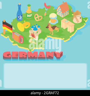 Cartoon map of Germany. Travel illustration with german landmarks ...