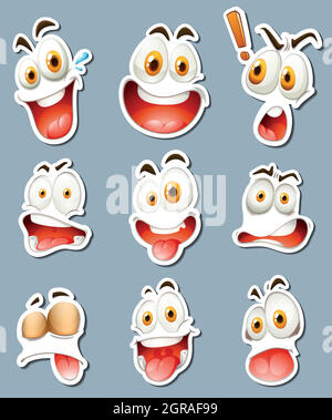 Sticker design for facial expressions illustration Stock Vector Image ...