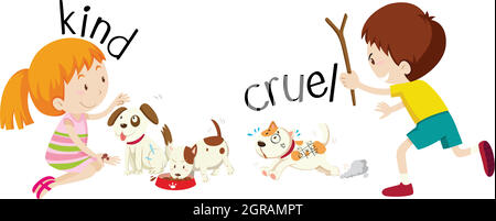 English opposite word kind and cruel illustration Stock Vector Image ...