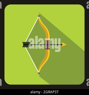 Traditional Hunting Wooden Bow with Arrow Isolated Icon in Flat Style ...