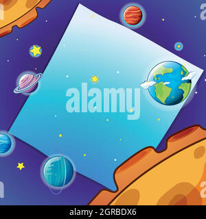 Border template with planets in the space background illustration Stock ...