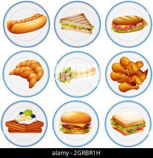 Different types of food on plates Stock Vector Image & Art - Alamy