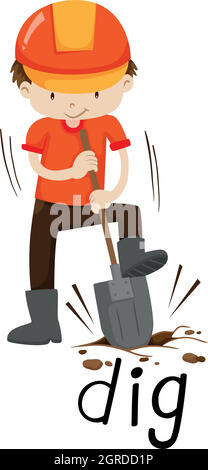 Cartoon male construction worker with shovel, high visibility vest and ...