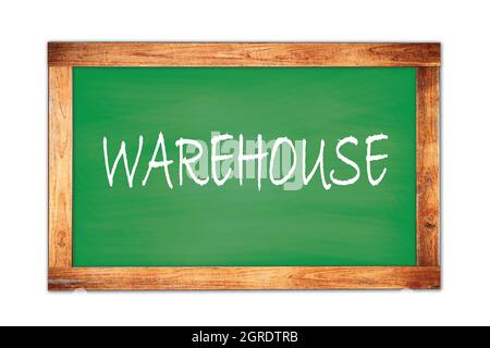WAREHOUSE text written on green grungy zig zag borders round stamp ...