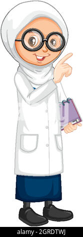 Scientist muslim girl cartoon character sticker illustration Stock ...