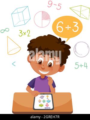 Student learning math using electronic device illustration Stock Vector ...
