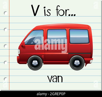 Alphabet flashcard with letter V and Van illustration Stock Vector ...