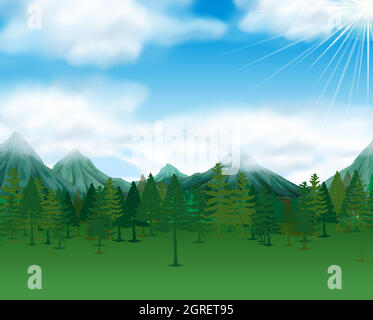 Nature scene with trees and mountains illustration Stock Vector Image ...