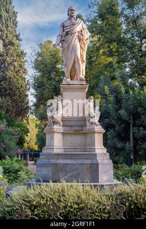 The marble statue of Ioannis Varvakis. Its located in the garden of the ...