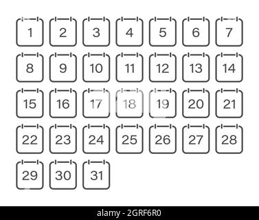 set of calendar icons with numbers from 1 to 31. Flat design Stock ...