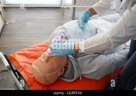Nursing students are practicing how to provide oxygen administration to ...