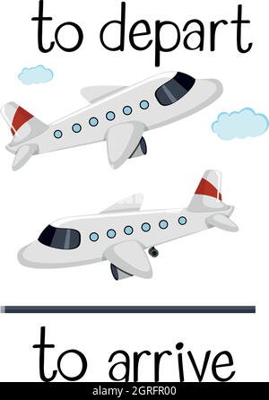 Opposite wordcard for depart and arrive illustration Stock Vector Image ...