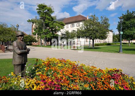 France, Bas Rhin, Molsheim, Parc des Jesuites, statue of Ettore Bugatti ...
