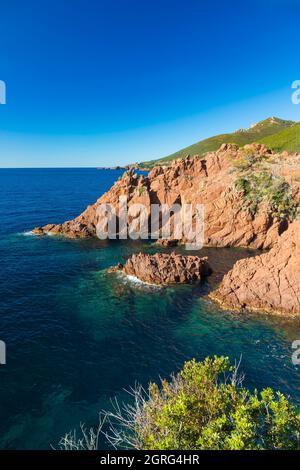 France, Var, Saint-Raphaël, the coastal road of the Corniche d'Or or ...