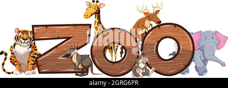 Word design for zoo with wild animals illustration Stock Vector Image ...