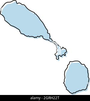 Stylized outline map of Saint Kitts and Nevis with national flag icon ...