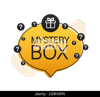 Mystery box banner. Packaging for concept design. Surprise present ...