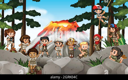 Children camping out forest scene illustration Stock Vector Image & Art ...